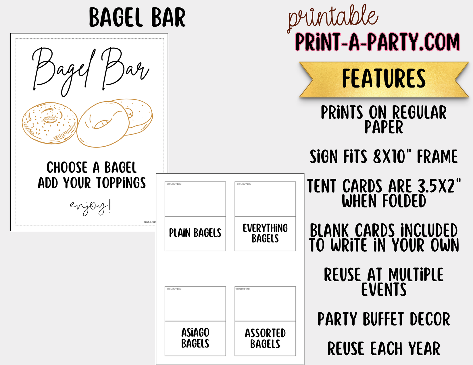 BAGEL BAR Sign and Toppings Labels Printable in White – Brunch Decor f ...