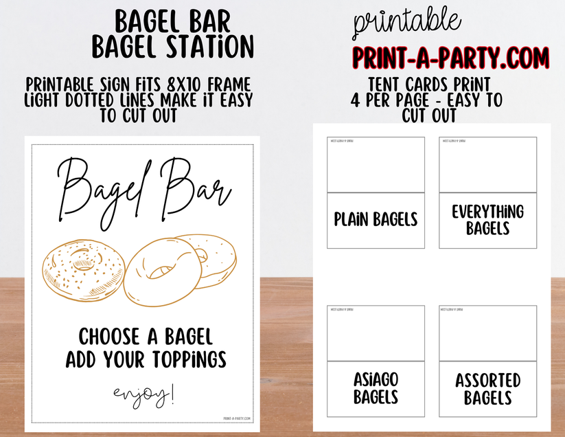Bagel Bar Sign & Topping Tent Cards - Printable Brunch Decor for Showe ...