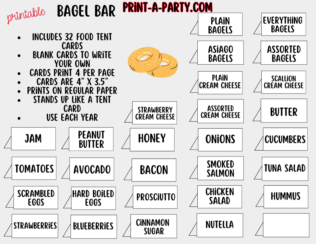 Printable DIY Bagel Bar, Bagel Station setup - great for parties ...