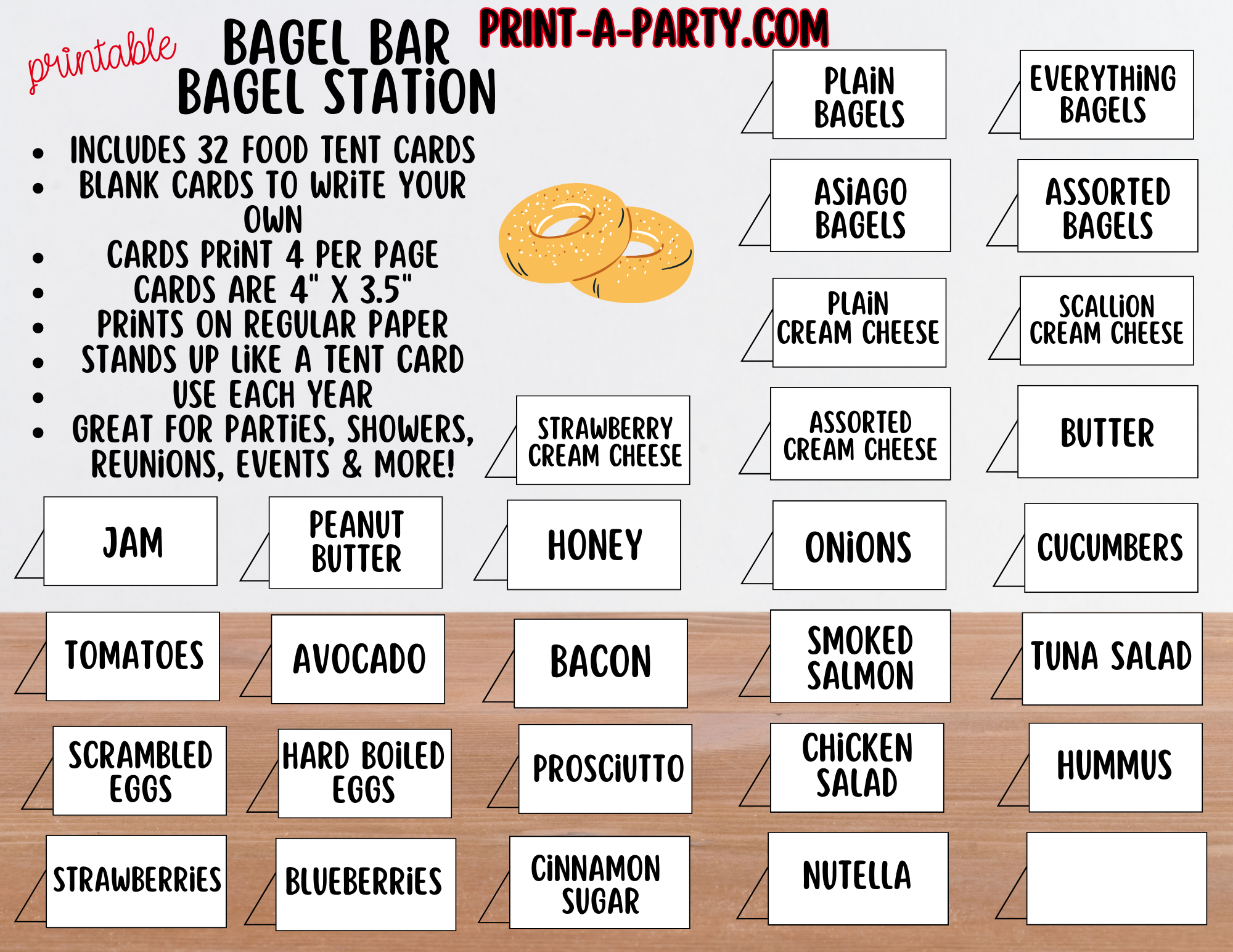 Bagel Bar Sign & Topping Tent Cards - Printable Brunch Decor for Showe ...