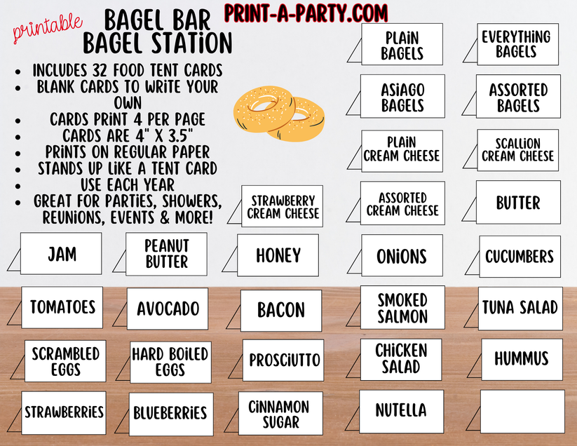 Bagel Bar Sign (8x10) & Topping Tent Cards - Printable Brunch Decor ...