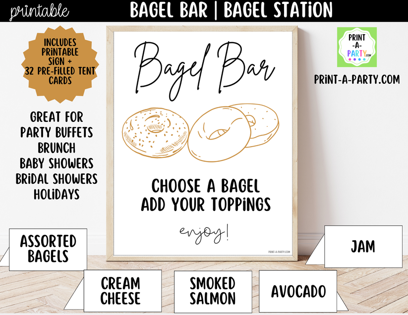 Bagel Bar Sign (8x10) & Topping Tent Cards - Printable Brunch Decor ...