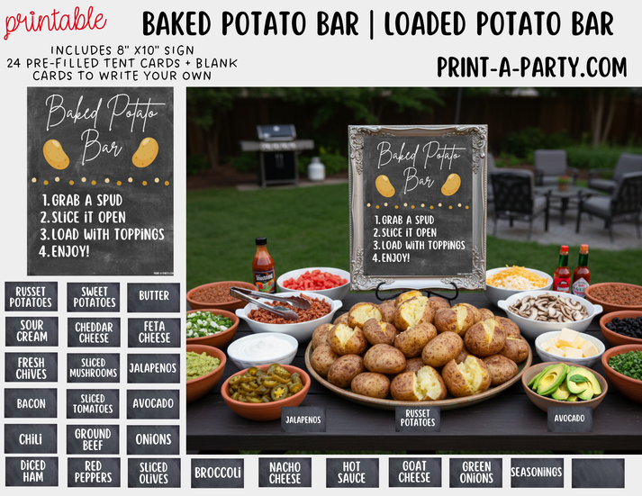 Baked Potato Bar Sign & Topping Tent Cards - Printable Food Station fo ...