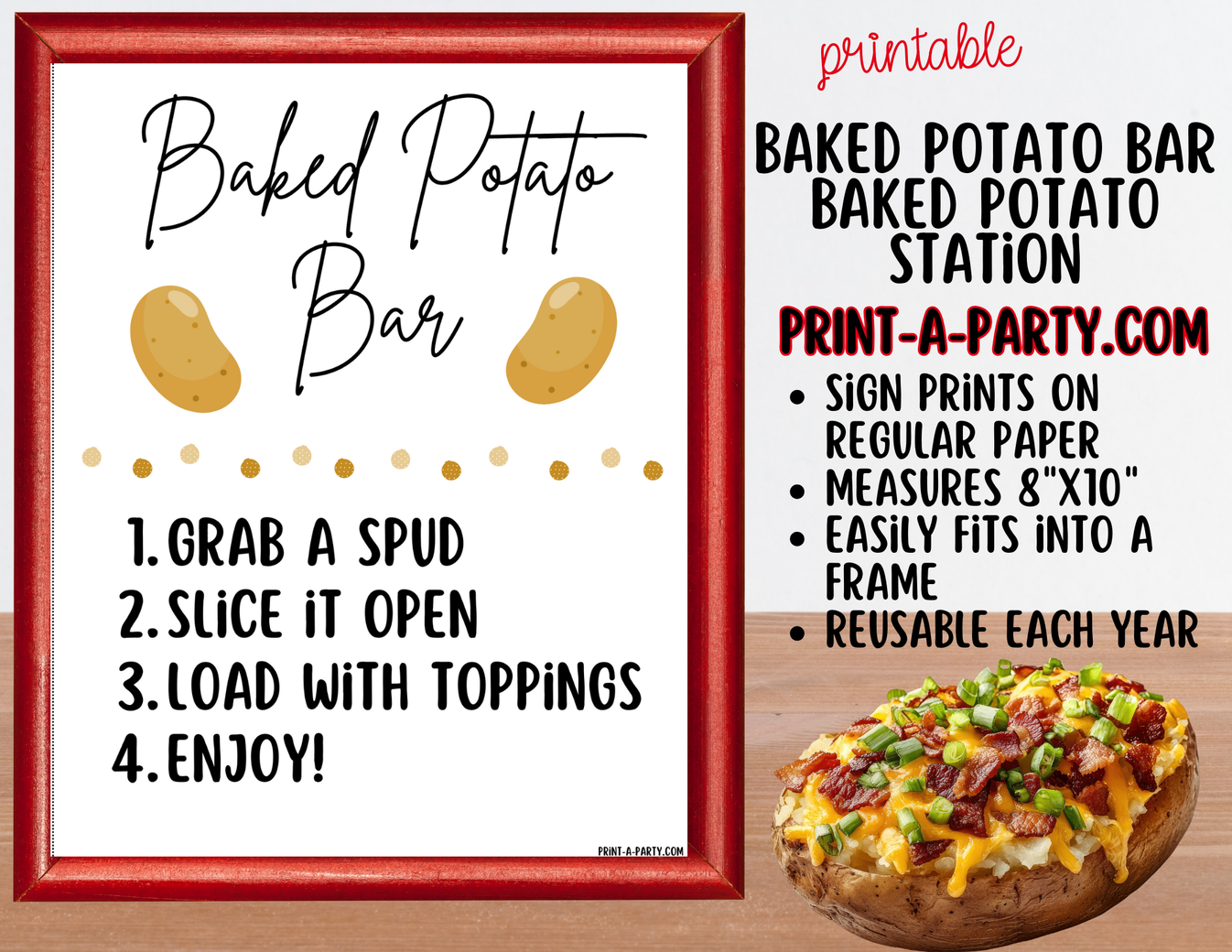 Baked Potato Bar Sign & Topping Tent Cards - Printable Food Station fo ...