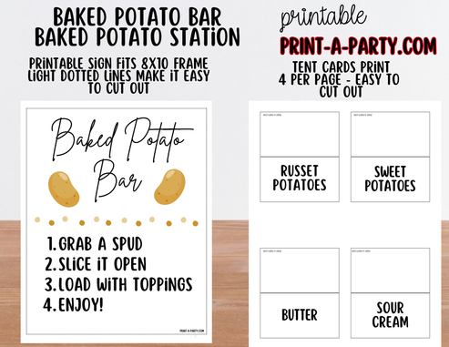Baked Potato Bar Sign & Topping Tent Cards - Printable Food Station fo ...