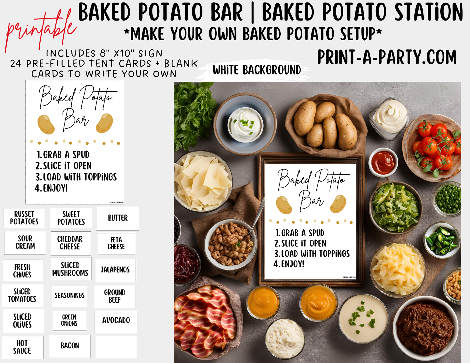 BAKED POTATO BAR | BAKED POTATO STATION Printable Setup - White | Baked ...