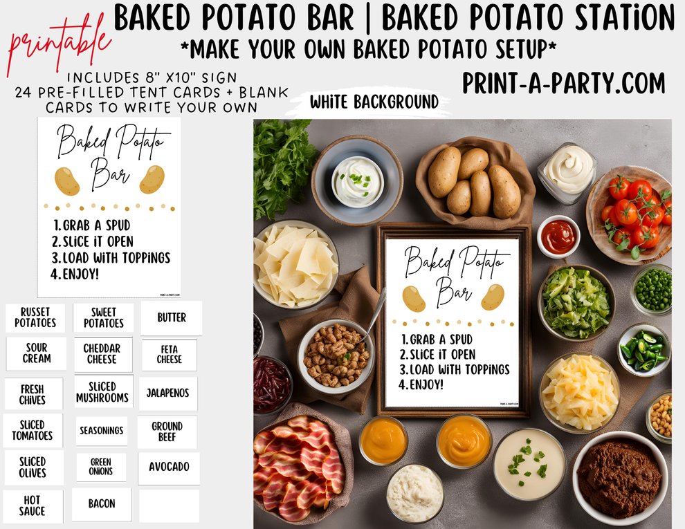 BAKED POTATO BAR | BAKED POTATO STATION Printable Setup - White | Baked ...