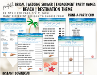 Beach or Destination Wedding Shower Engagement Party Games | Beach ...