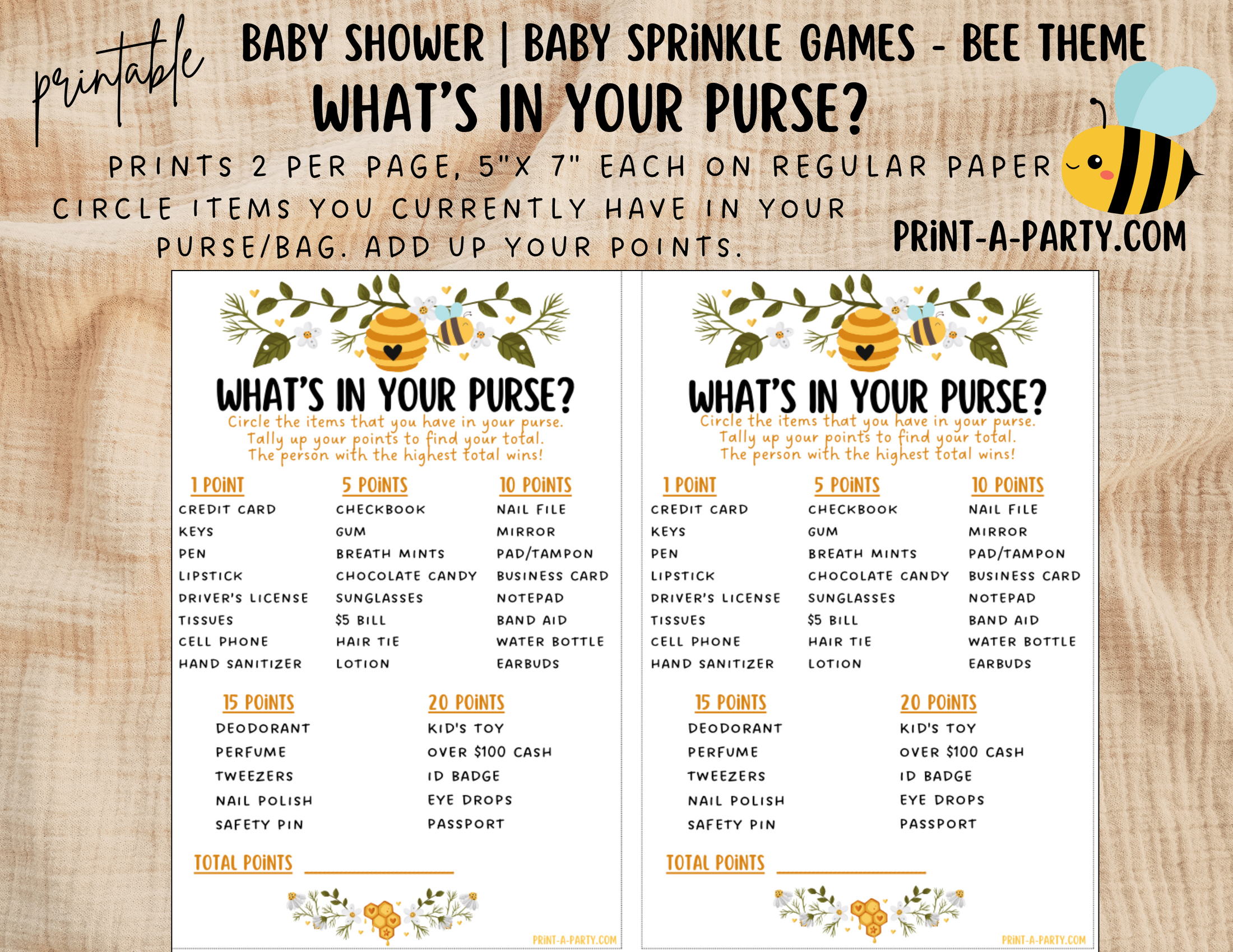 GAMES Bee Baby Shower, Bumblebee theme, 5 x 7 Instant Download Games ...
