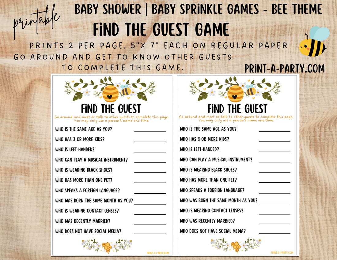 GAMES Bee Baby Shower, Bumblebee theme, 5 x 7 Instant Download Games ...
