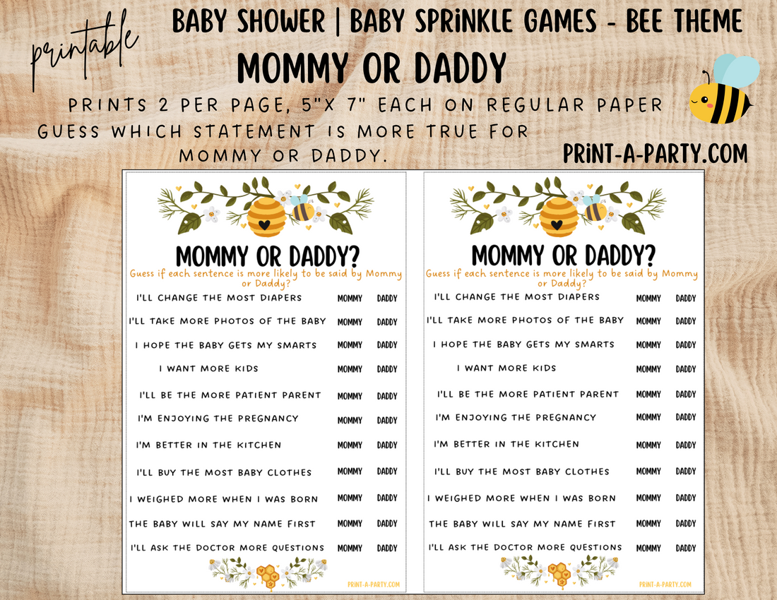 GAMES Bee Baby Shower, Bumblebee theme, 5 x 7 Instant Download Games ...
