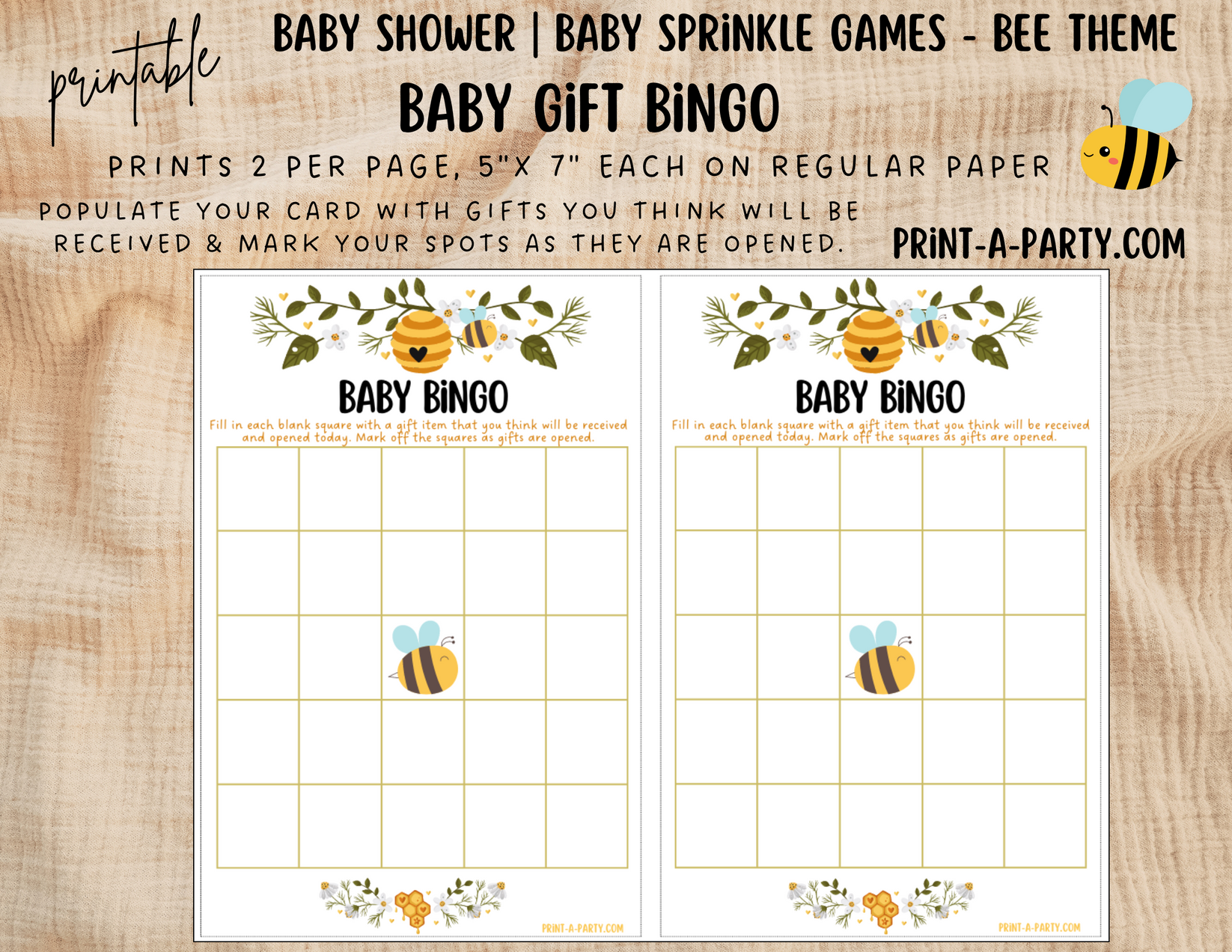 GAMES Bee Baby Shower, Bumblebee theme, 5 x 7 Instant Download Games ...