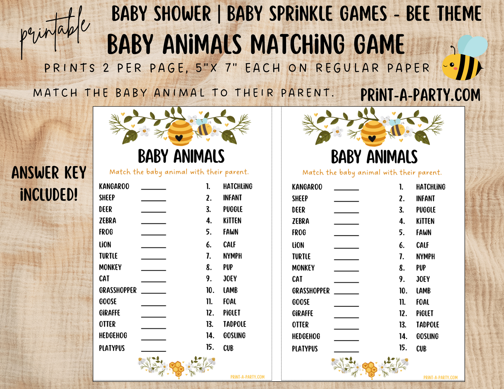 GAMES Bee Baby Shower, Bumblebee theme, 5 x 7 Instant Download Games ...