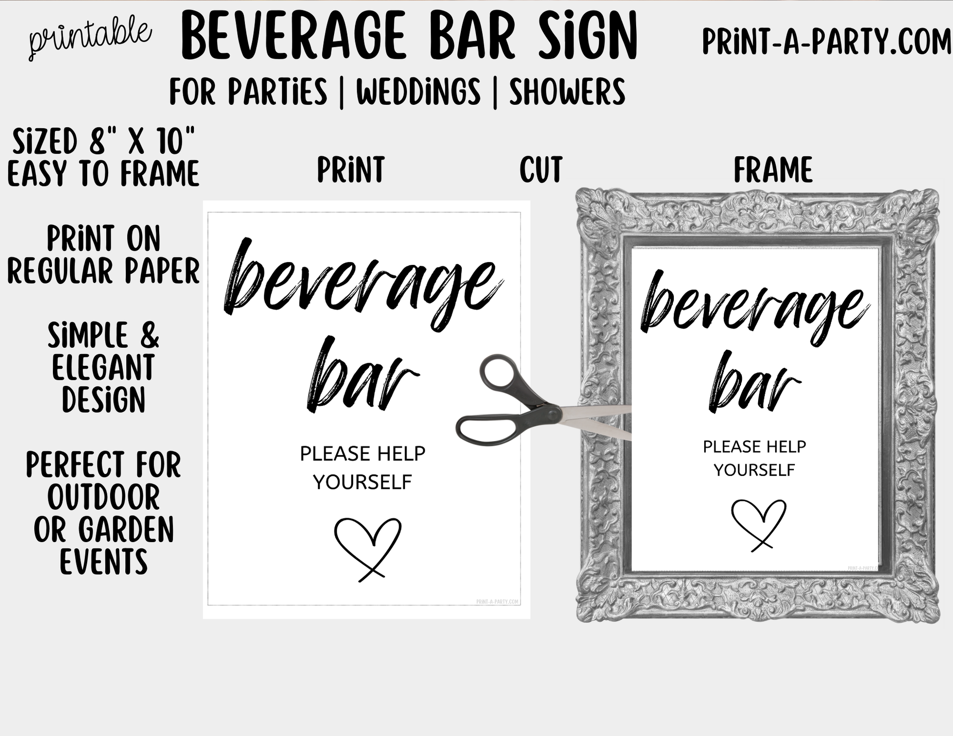 Printable Beverage Bar Sign (8x10) - Wedding Shower Decor - Instant PD ...
