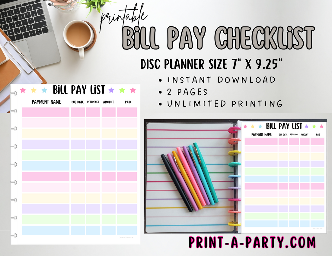 Bill Pay Checklist Printable (9-Disc Planner Insert) – Monthly Bills T ...