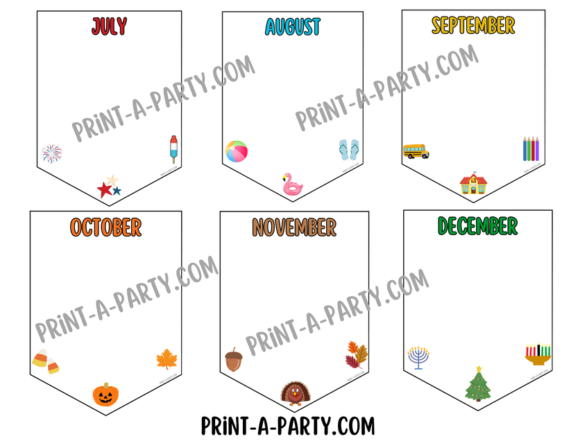 Birthday Bulletin Board Printable Display - Monthly Banner Flags Theme ...