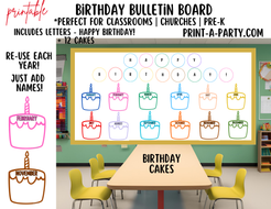 Birthday Bulletin Board Printable Display - Monthly Birthday Cakes The ...