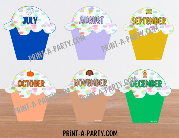 Classroom Birthday Bulletin Board Monthly Cupcakes Polka Dots – PrintAParty
