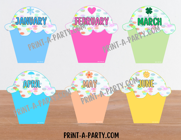 Birthday Bulletin Board Printable Display - Monthly Polka Dot Cupcake ...