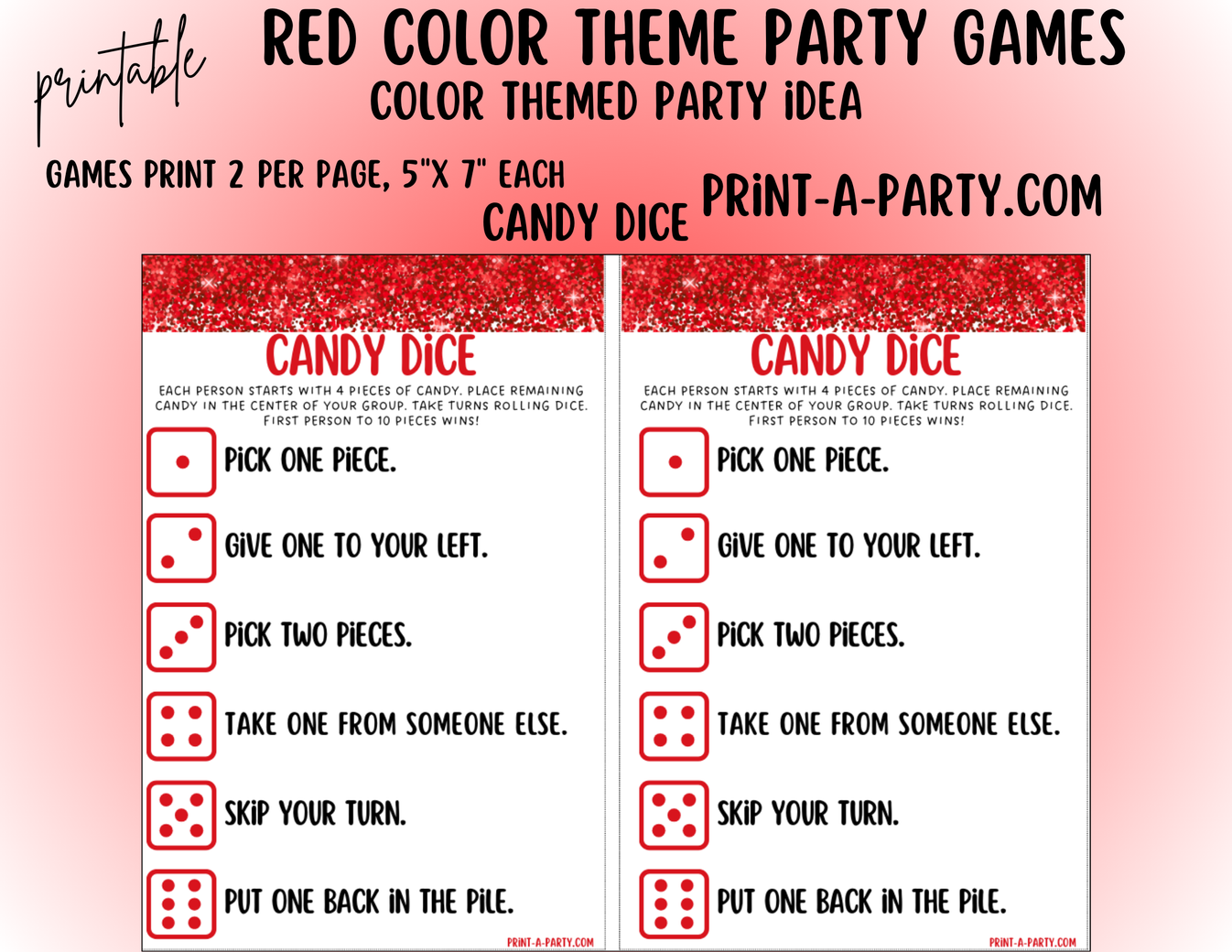 Color Party Games Printable Red Color Party Theme Games Bundle (5x7 In ...