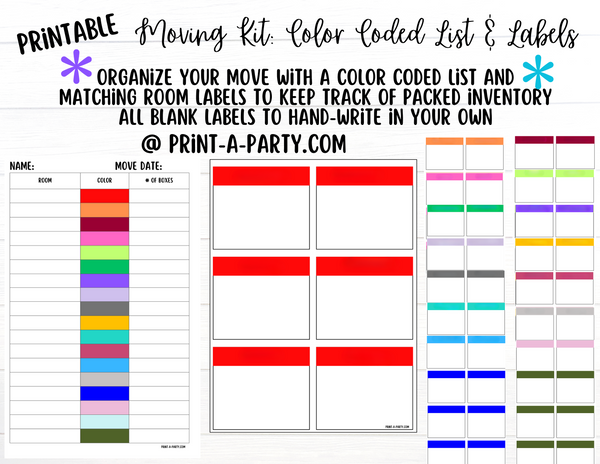 Organization: House - Budget | Chores | Moving Prep – PrintAParty