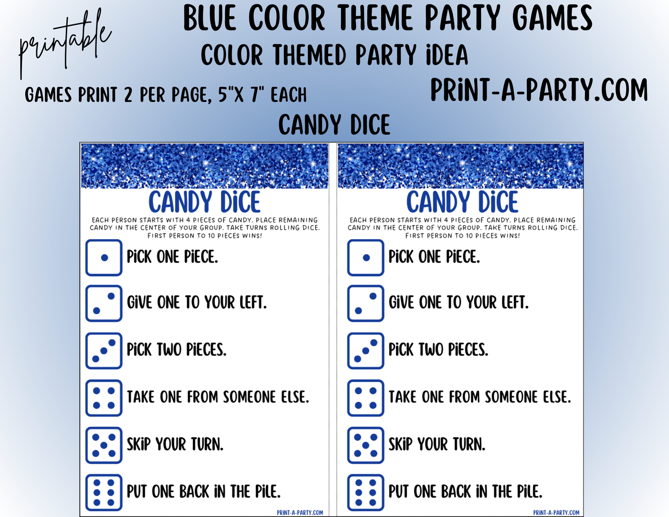 Color Party Games Printable Blue Color Party Theme Games Bundle (5x7 I ...