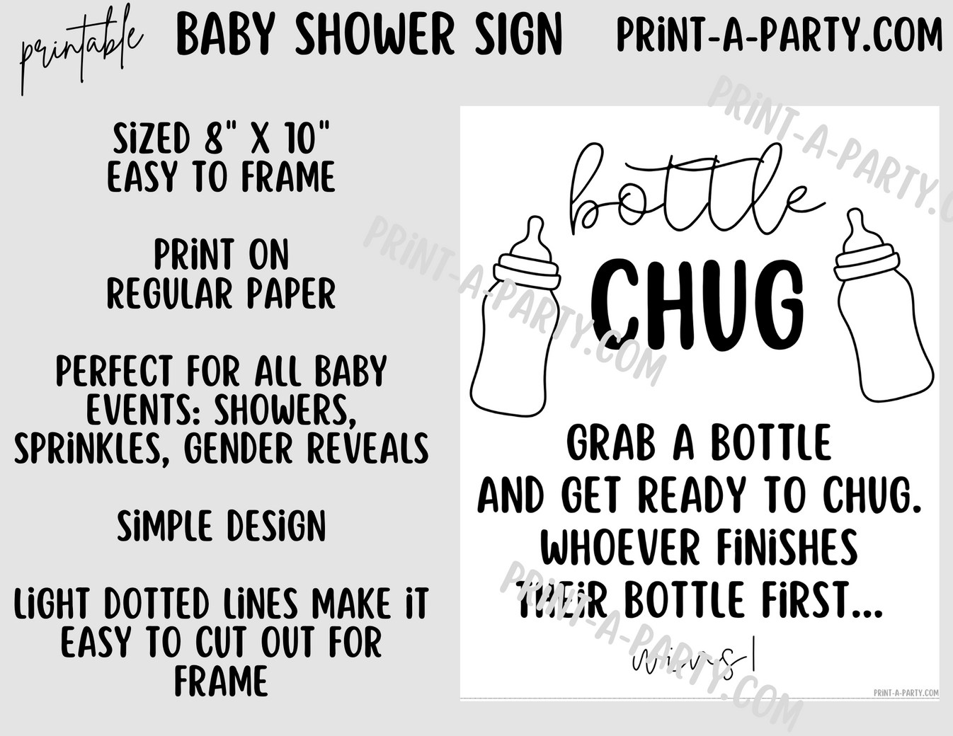 Printable Baby Bottle Chug Game Sign - perfect for Baby Showers, Gender ...