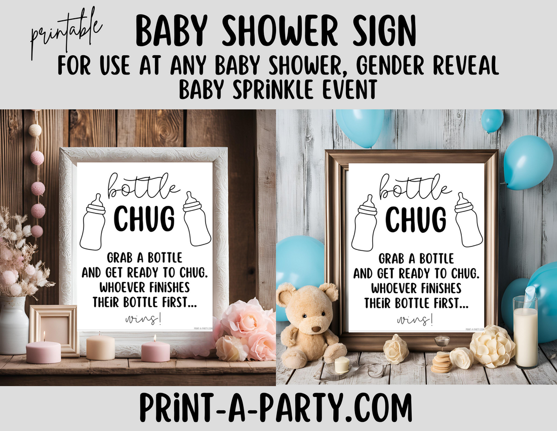 Printable Baby Bottle Chug Game Sign - perfect for Baby Showers, Gender ...