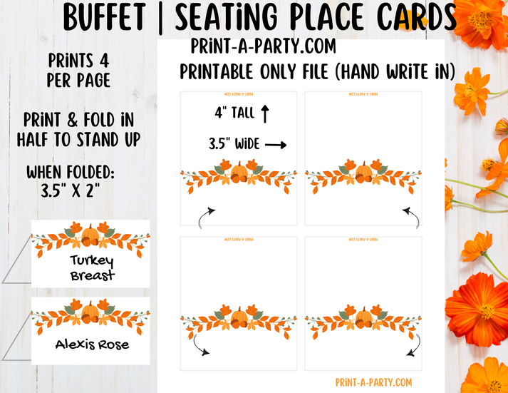 Printable Editable Fall Thanksgiving Buffet Food Cards Seating Place ...