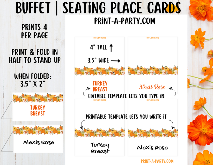 Printable Editable Fall Thanksgiving Buffet Food Cards Seating Place ...