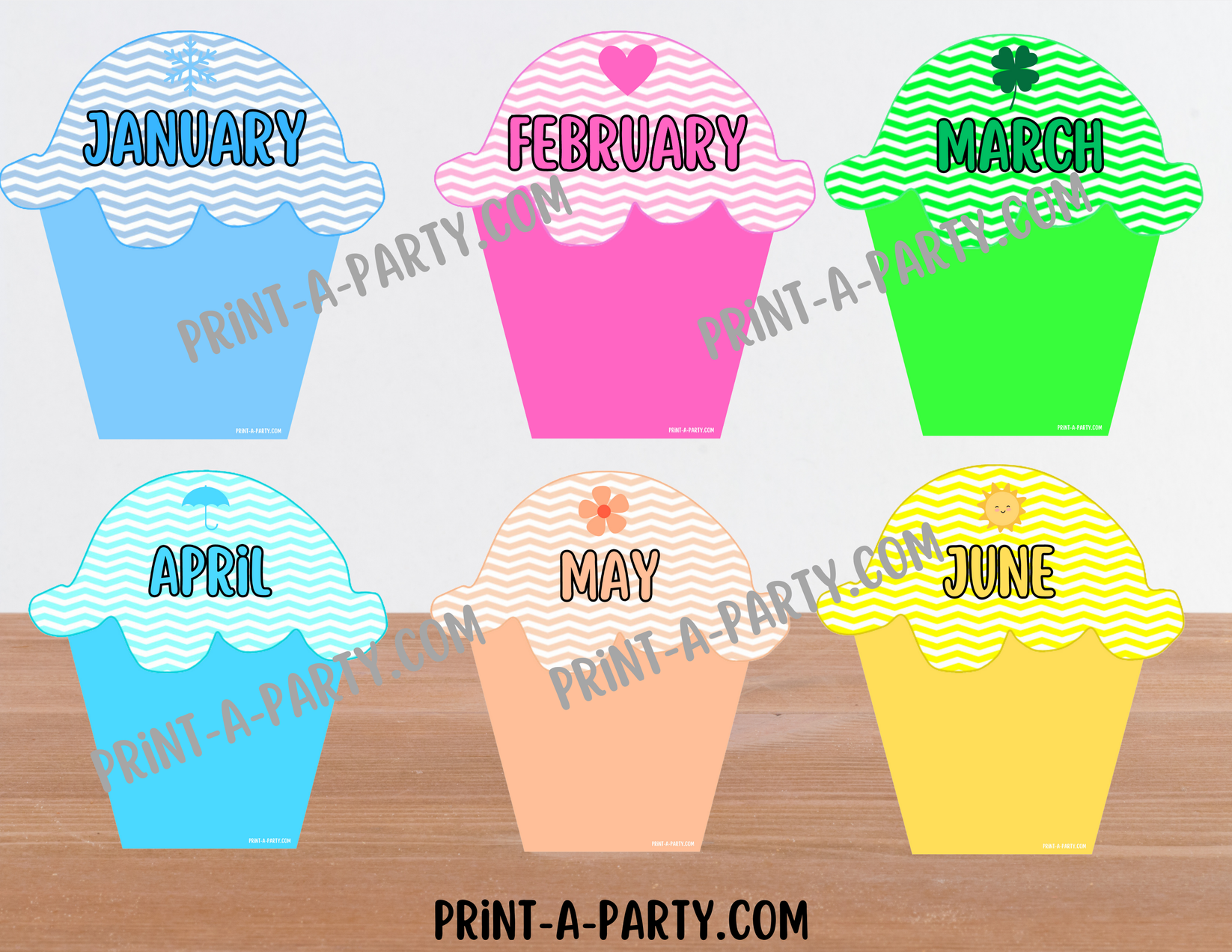 Birthday Bulletin Board Printable Display - Monthly Chevron Cupcake Th ...