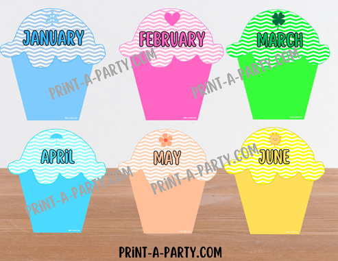 Birthday Bulletin Board Printable Display - Monthly Chevron Cupcake Th ...