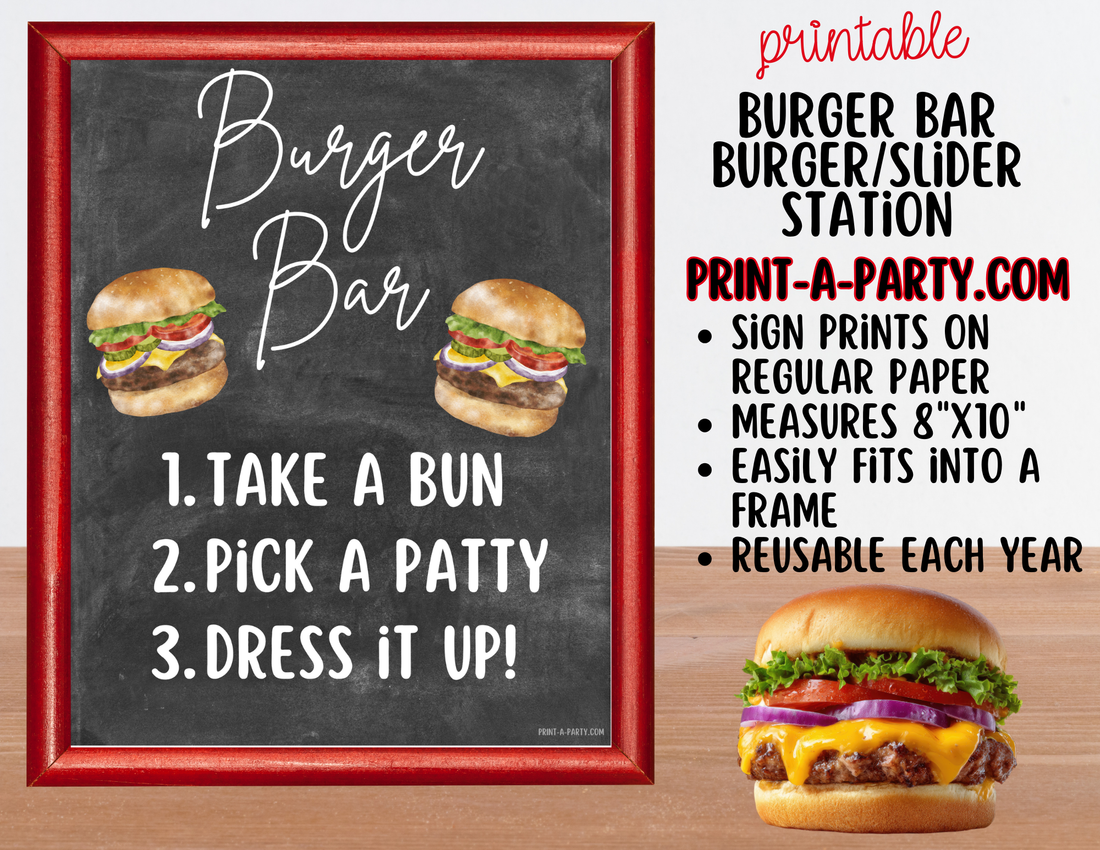 BURGER or SLIDER BAR - Chalkboard - Printable Sign and Topping Tent Ca ...