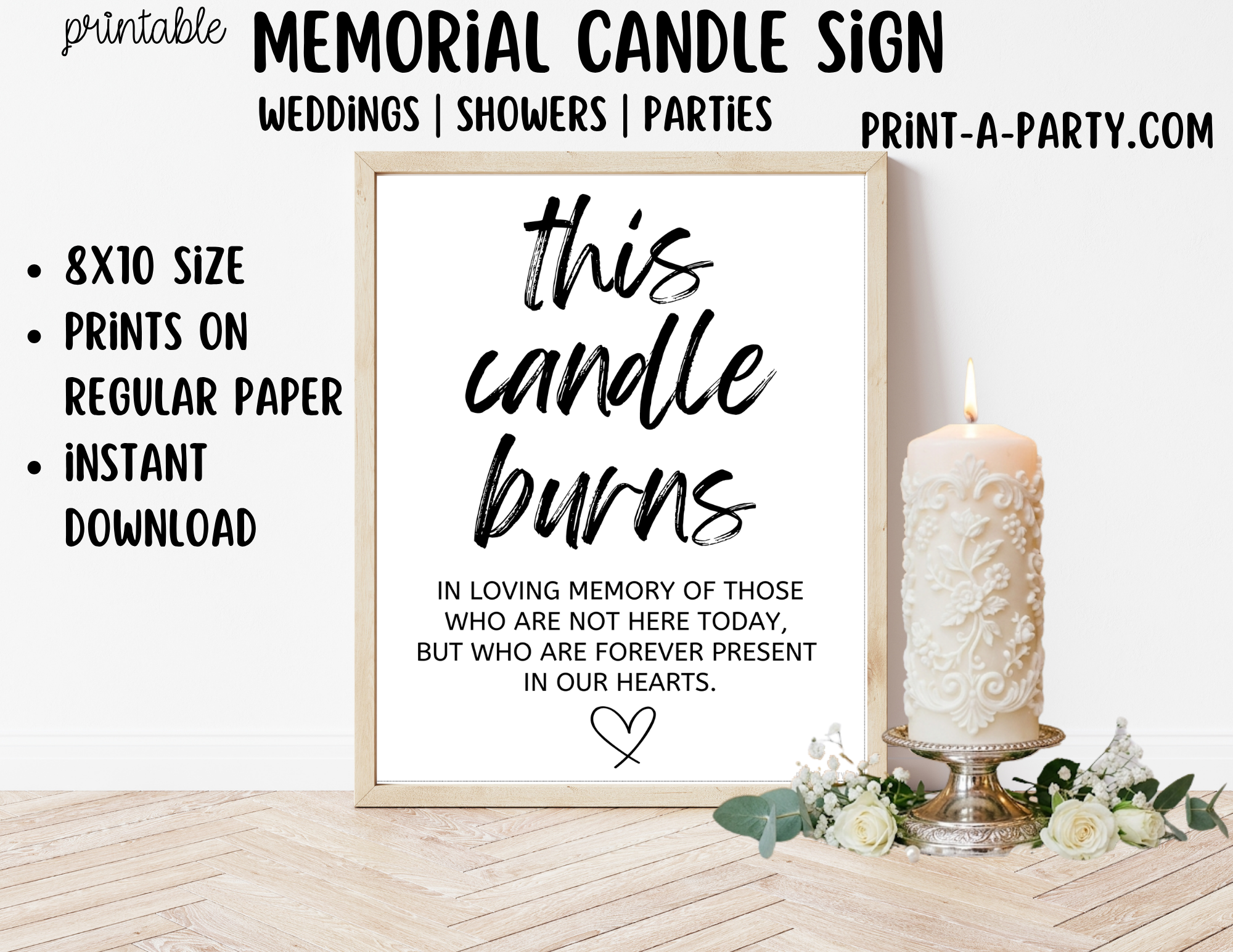 Printable Candle Memorial Sign (8x10) - Wedding Shower Decor - Instant ...