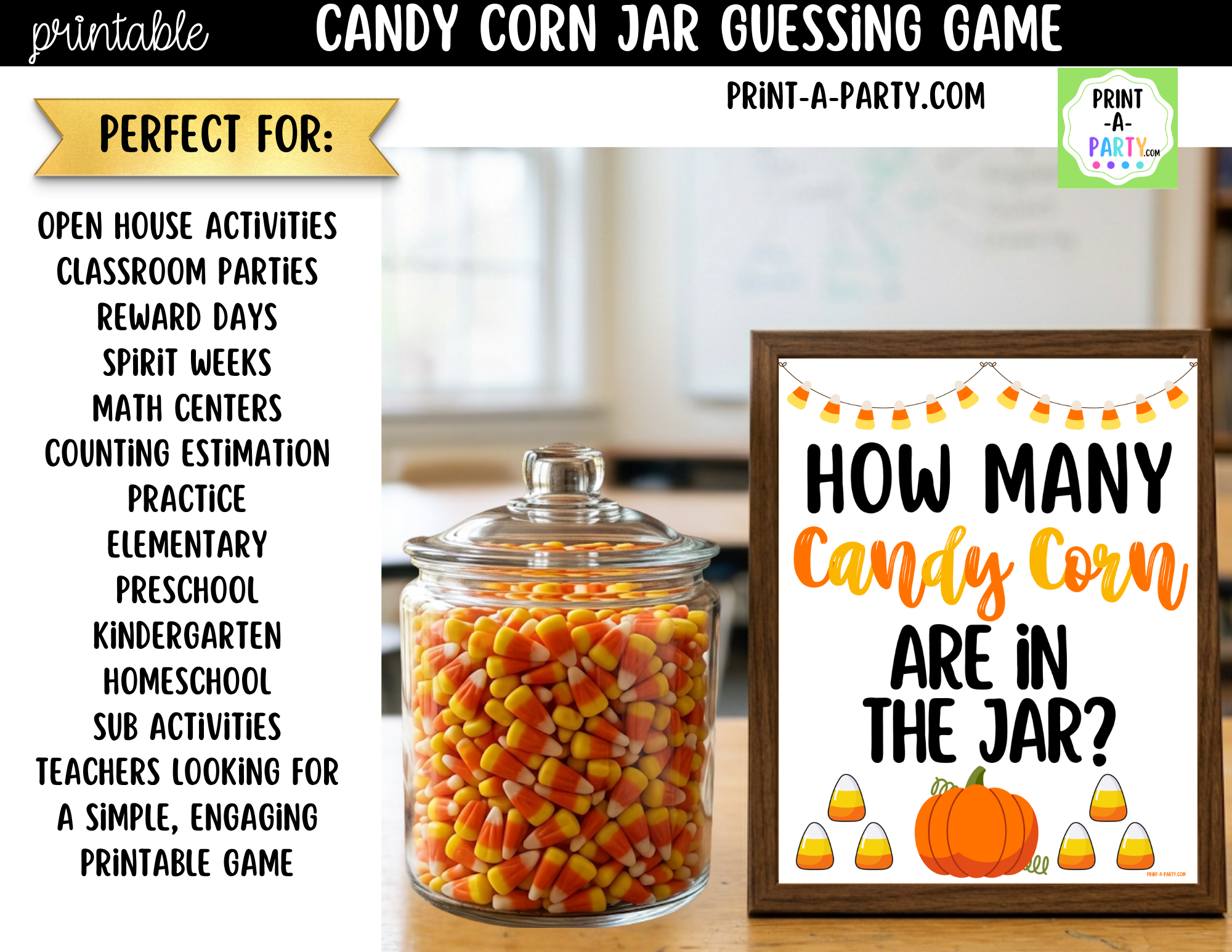 Fall Candy Corn Jar Guessing Game Printable Sign (8x10) & Guessing Car ...
