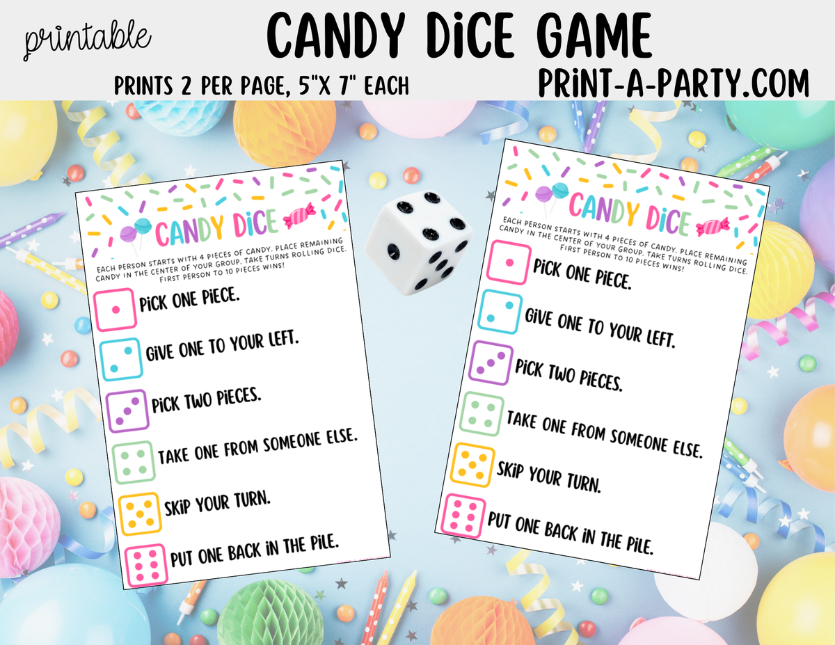 Printable Candy Dice Game (5x7) – Fun Party Game for Kids & Families ...
