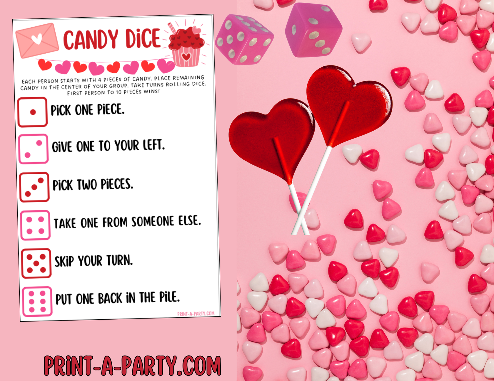 Valentine Candy Dice Game Printable | Valentine Game for Valentine ...