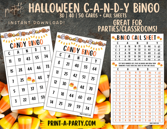 BINGO: Halloween Candy Corn Bingo Printable Game – Fun C-A-N-D-Y Game – PrintAParty