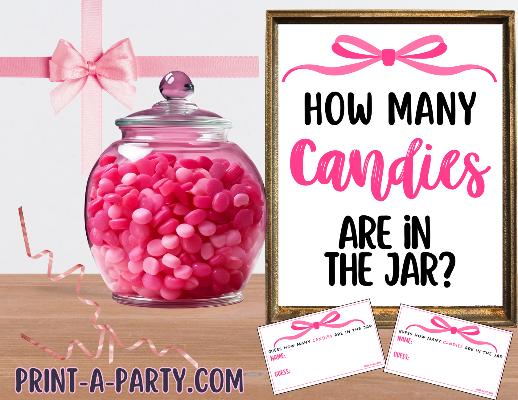Printable Candy Jar Guessing Game - Pink Coquette Bow Theme - for ...