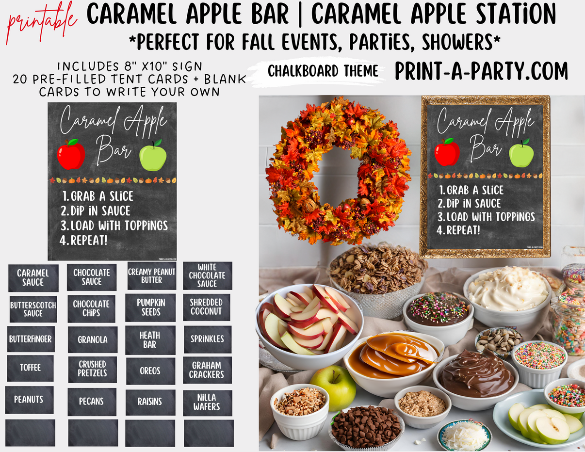 CARAMEL APPLE BAR | CARAMEL APPLE STATION Printable Setup - Chalkboard ...