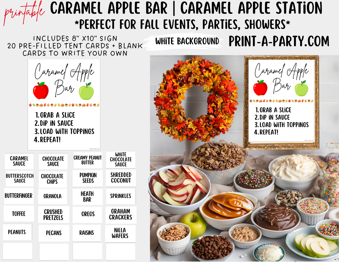 CARAMEL APPLE BAR | CARAMEL APPLE STATION Printable Setup - White ...