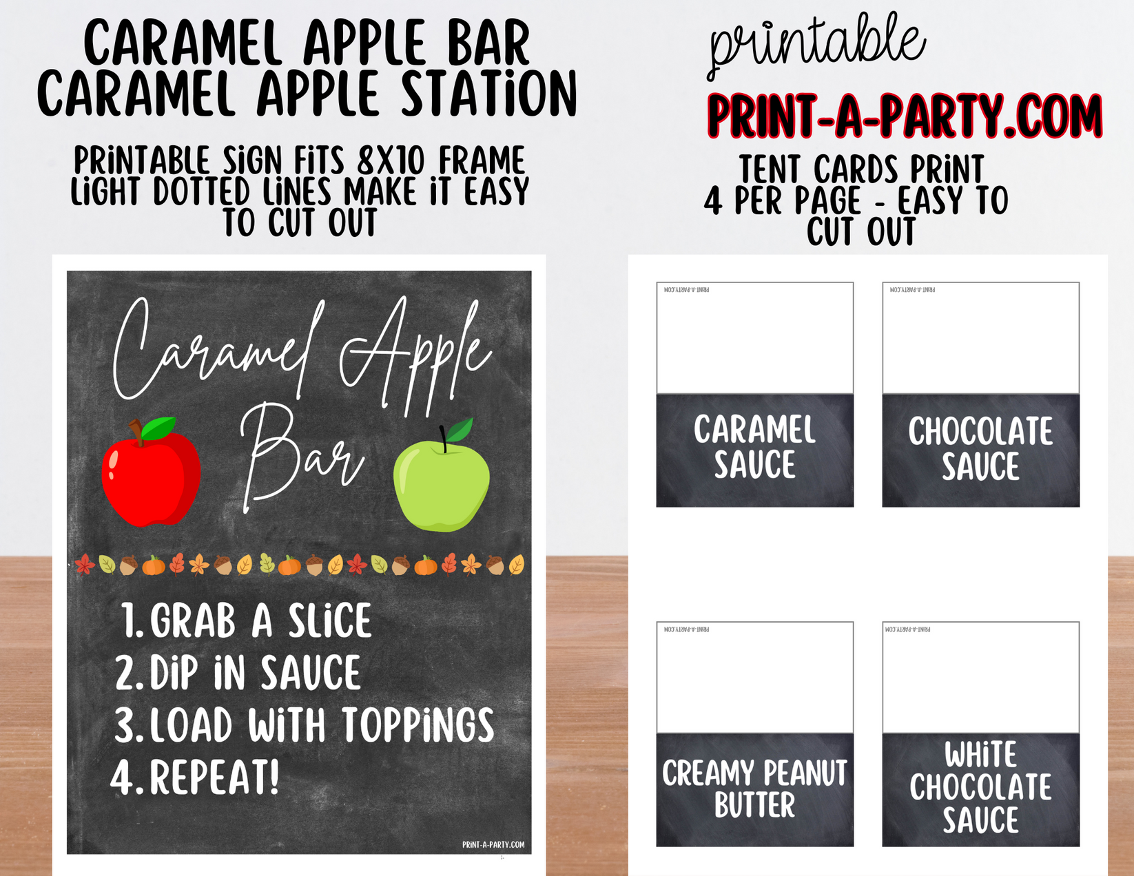 CARAMEL APPLE BAR - Printable Caramel Apple Bar Sign & Topping Labels ...