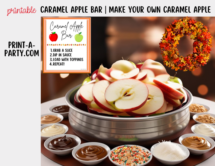 CARAMEL APPLE BAR - Printable Caramel Apple Bar Sign & Topping Labels ...