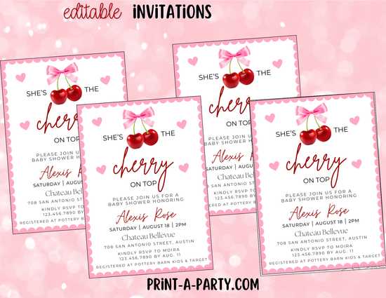 Editable Cherry Baby Shower Invitation | Cherry Theme | She's the ...