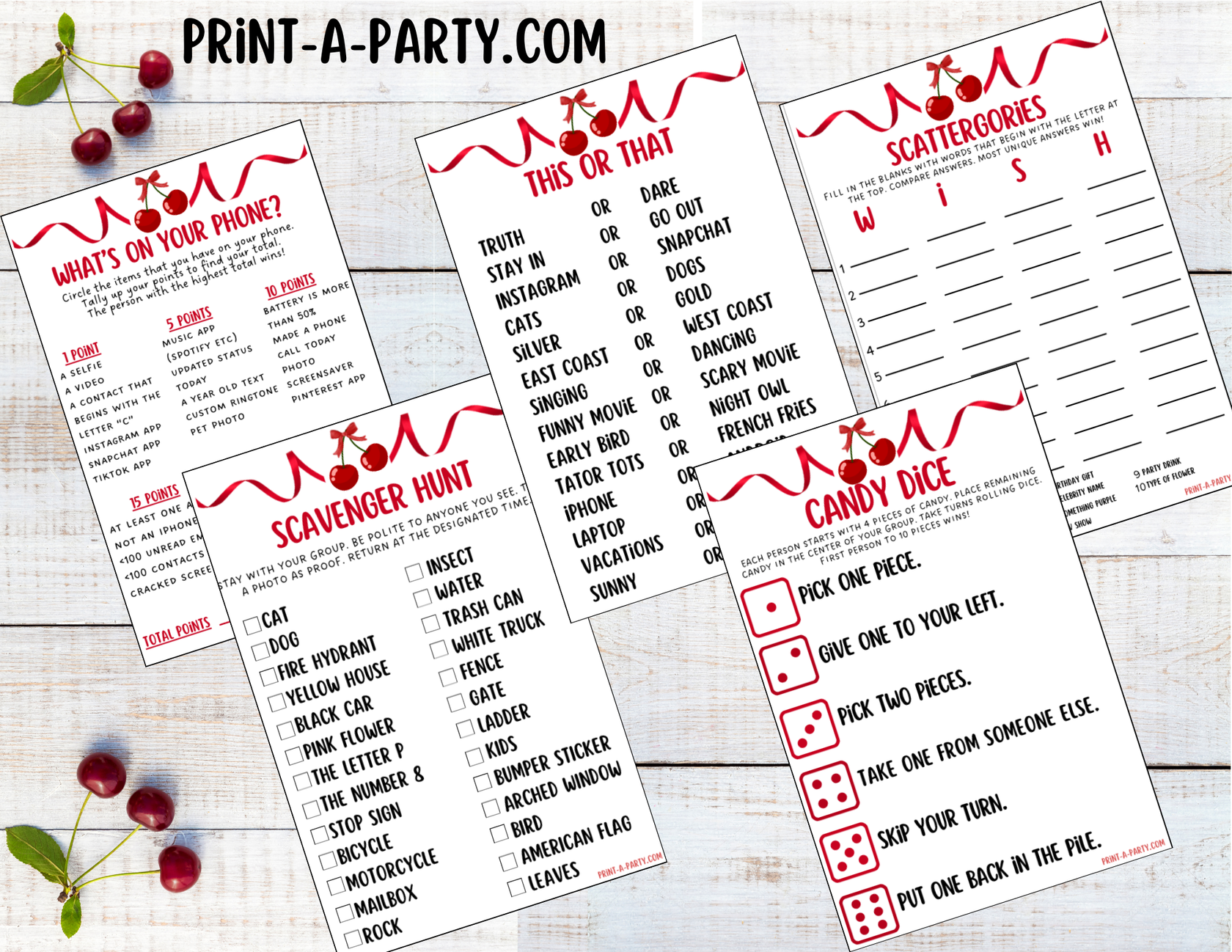Cherry themed printable party games - perfect for a cherry themed ...