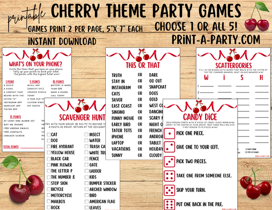 Cherry themed printable party games - perfect for a cherry themed ...