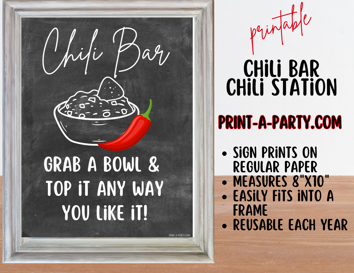 Printable CHILI BAR | CHILI STATION Setup - Chalkboard | Chili Bar Sign ...