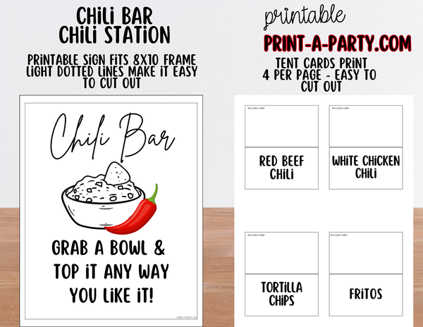 Chili Bar Printable Sign (8x10) + Toppings Tent Cards – Perfect for Fa ...