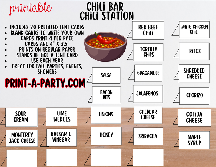 CHILI BAR | Printable Chili Bar Food Station Kit – Perfect for Parties ...