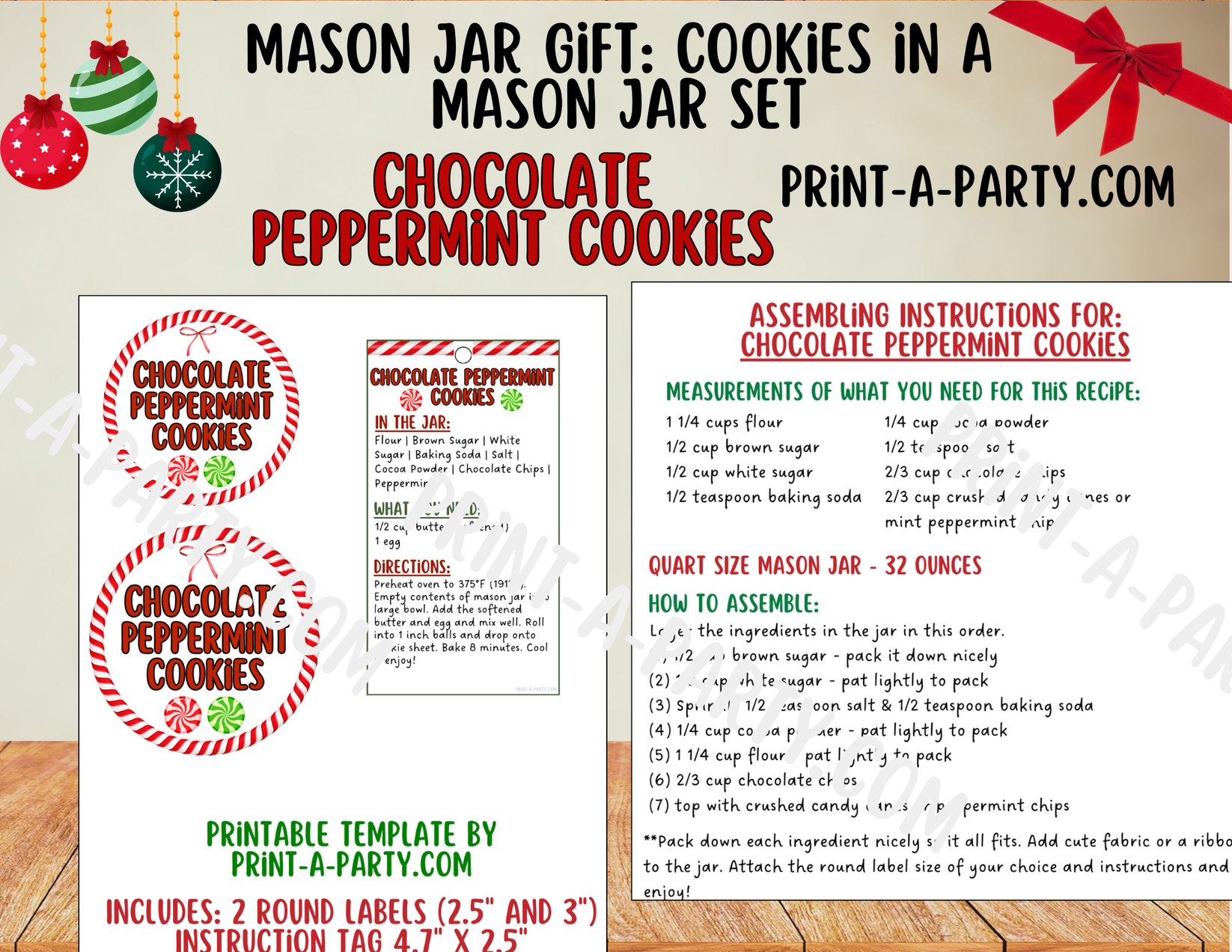 Chocolate Peppermint Cookies in a Mason Jar - printable kit - festive ...